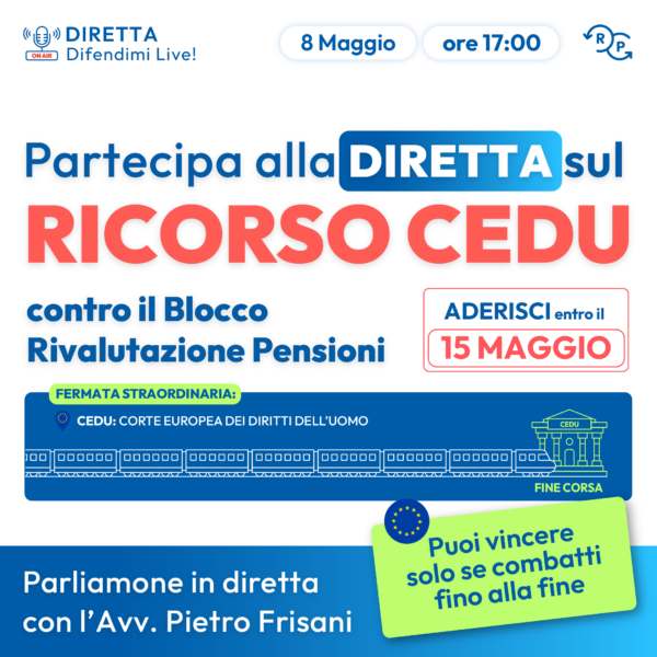 Ultima Diretta Ricorso CEDU prima della chiusura Adesioni: giovedì 8 ...